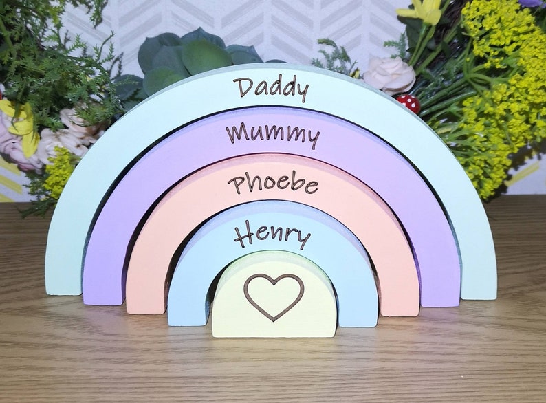 Personalised Wooden Rainbow Baby Stacker With Baby Statistics - Etsy