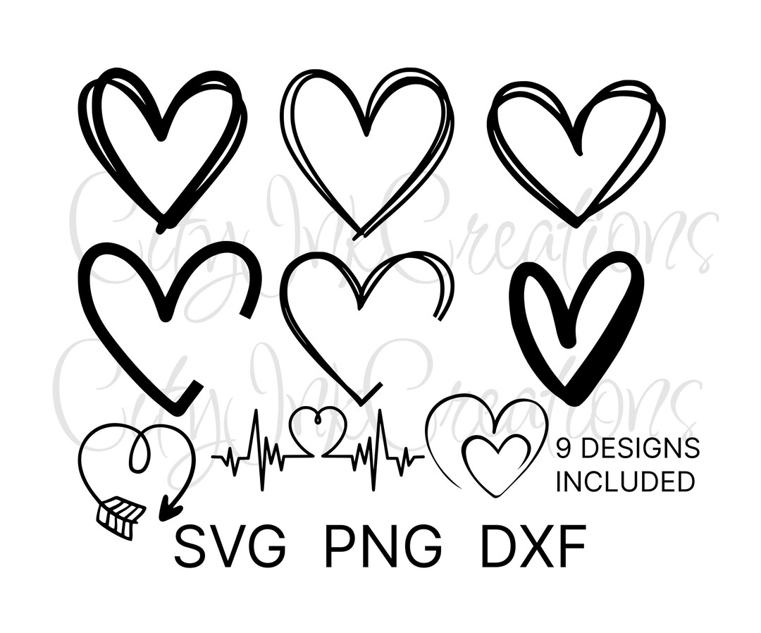 Hand Drawn Heart SVG Bundle Double Heart PNG Heart Outline Svg Files ...