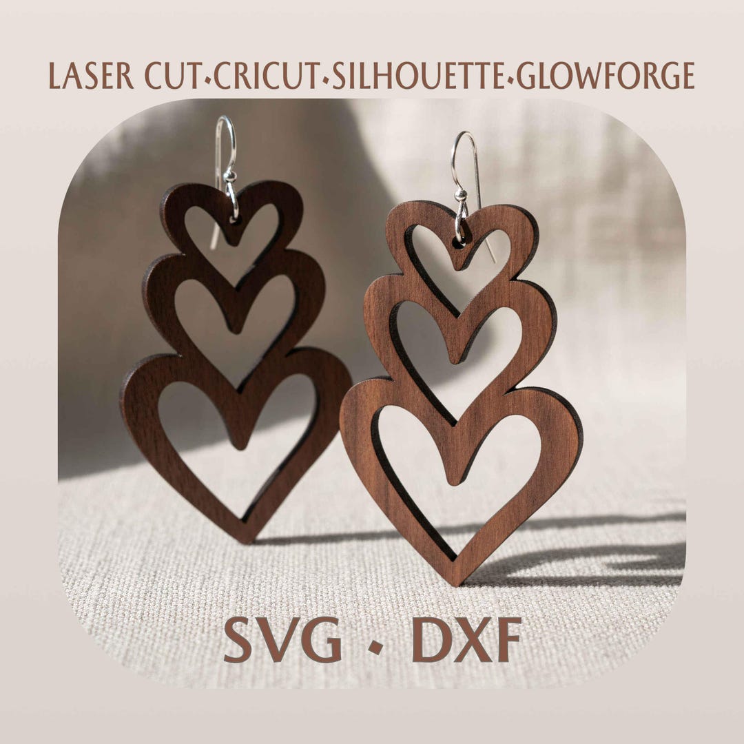 Triple Hearts Earrings SVG Laser Cut File | Geometric Earrings SVG ...