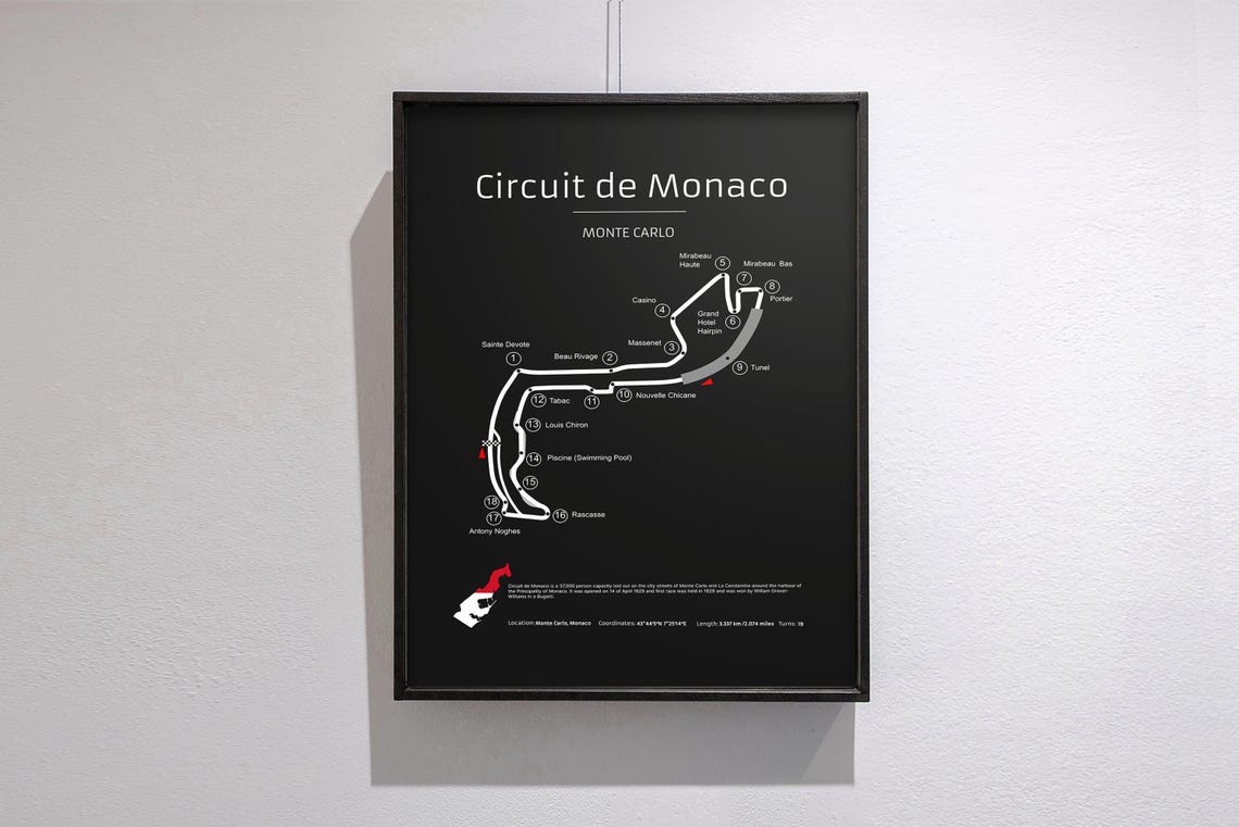 Monaco Grand Prix Track Poster Digital Download Minimalist F1 Circuit ...