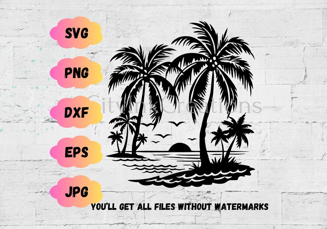 Beach Palm Trees SVG Palm Trees PNG Ocean Palm Trees Vacation Svg Scene ...