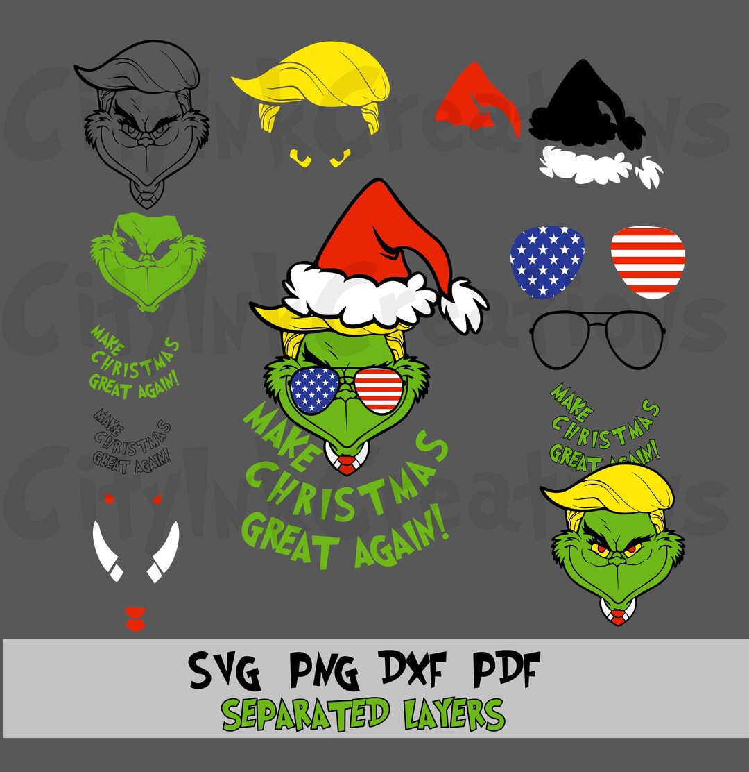 Grinchs Face SVG Trump PNG DXF Sublimation Design, Layered Grinch Svg ...