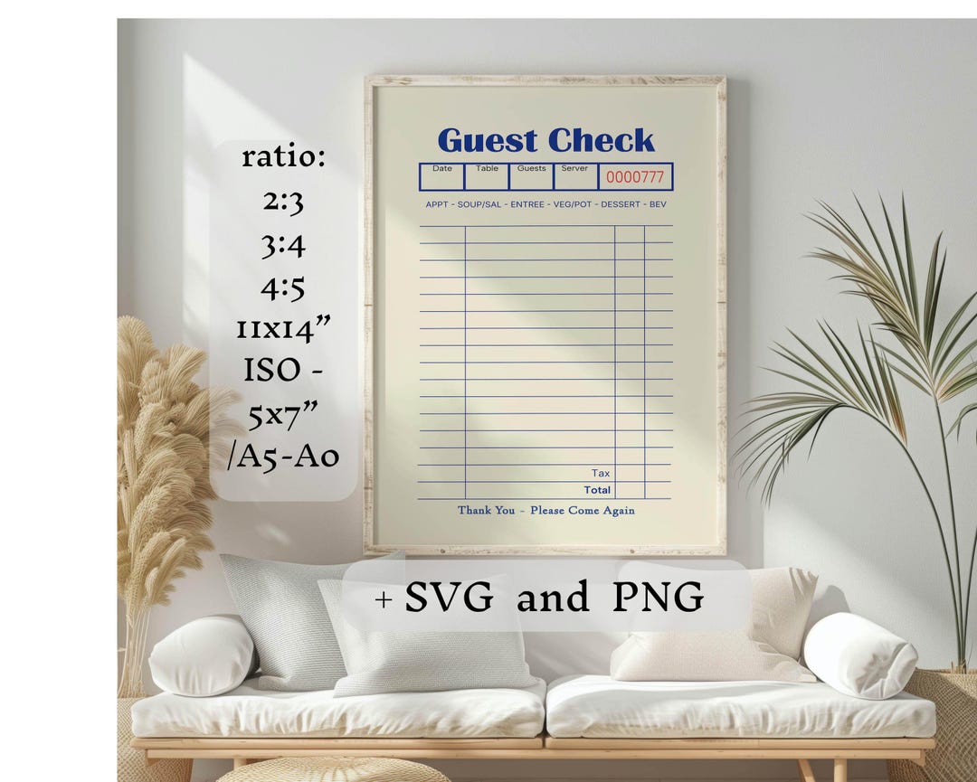 Blank Guest Check Wall Art Giant Guest Check Poster Preppy Room Decor ...