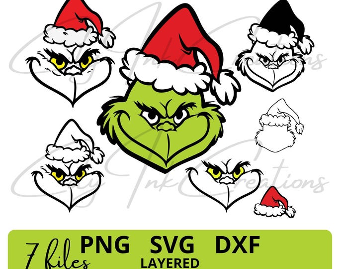 Grinch Face SVG, Grinch PNG Sublimation Design, Layered Grinch Svg ...