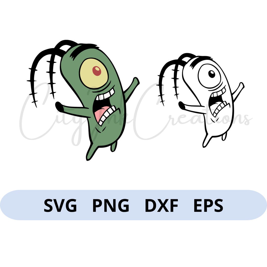 Funny Cartoon Plankton SVG Outline Face Character PNG T-shirt Print DXF ...