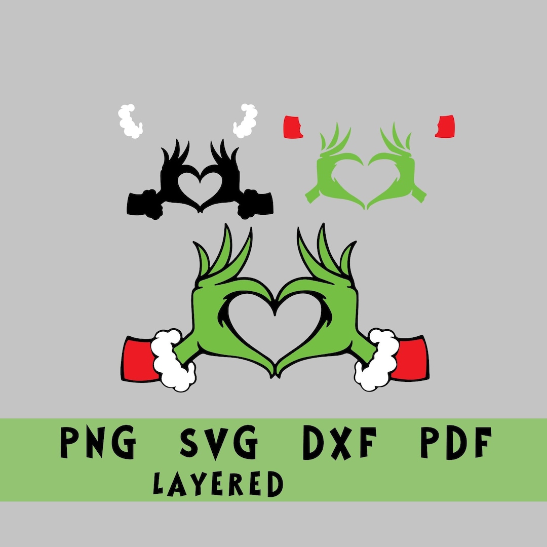 Layered Grinch Hands SVG, Grinch Heart SVG, Grinch Hands PNG, Layered ...