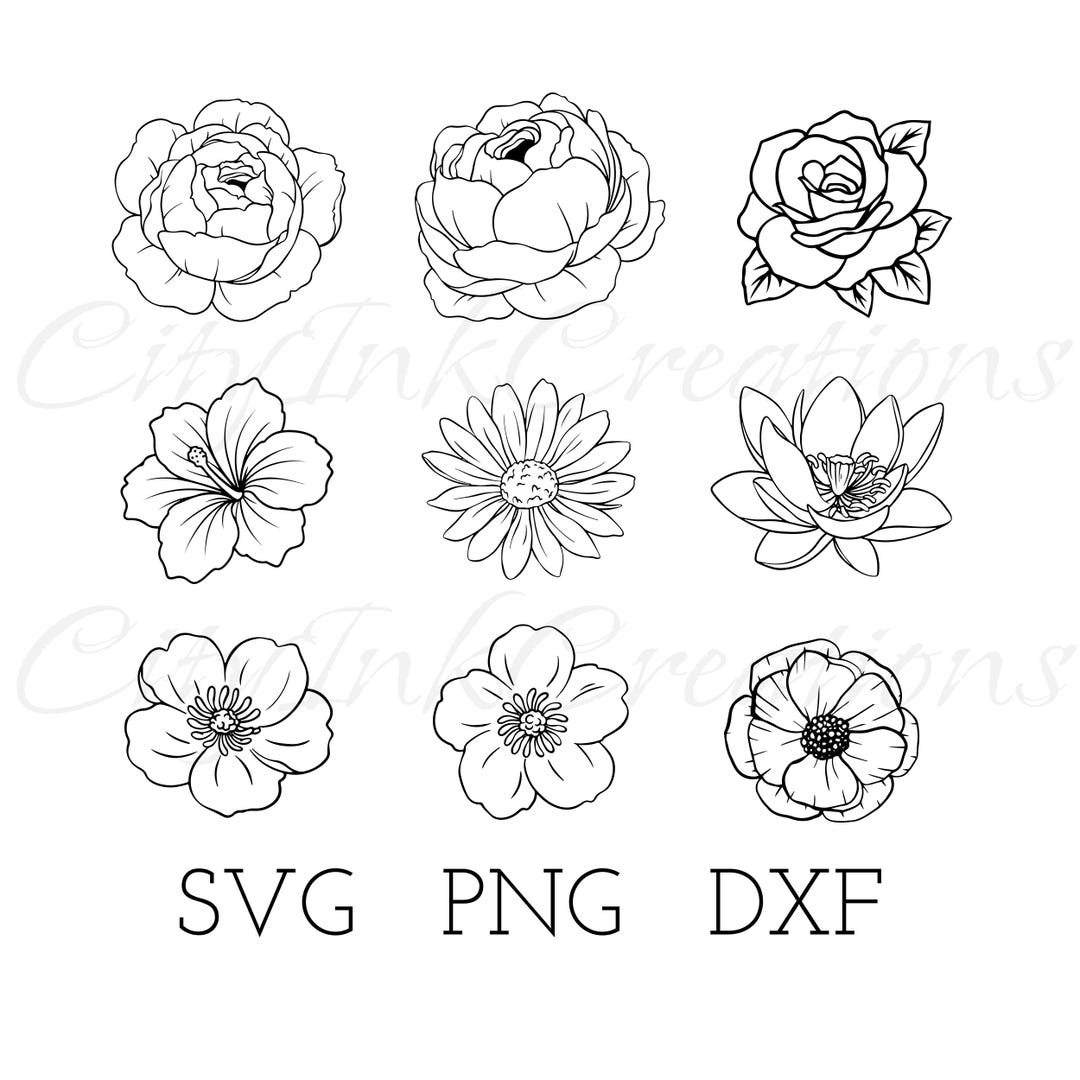 Single Flower Outline SVG Spring Flower Doodles Bundle Easter Flowers ...