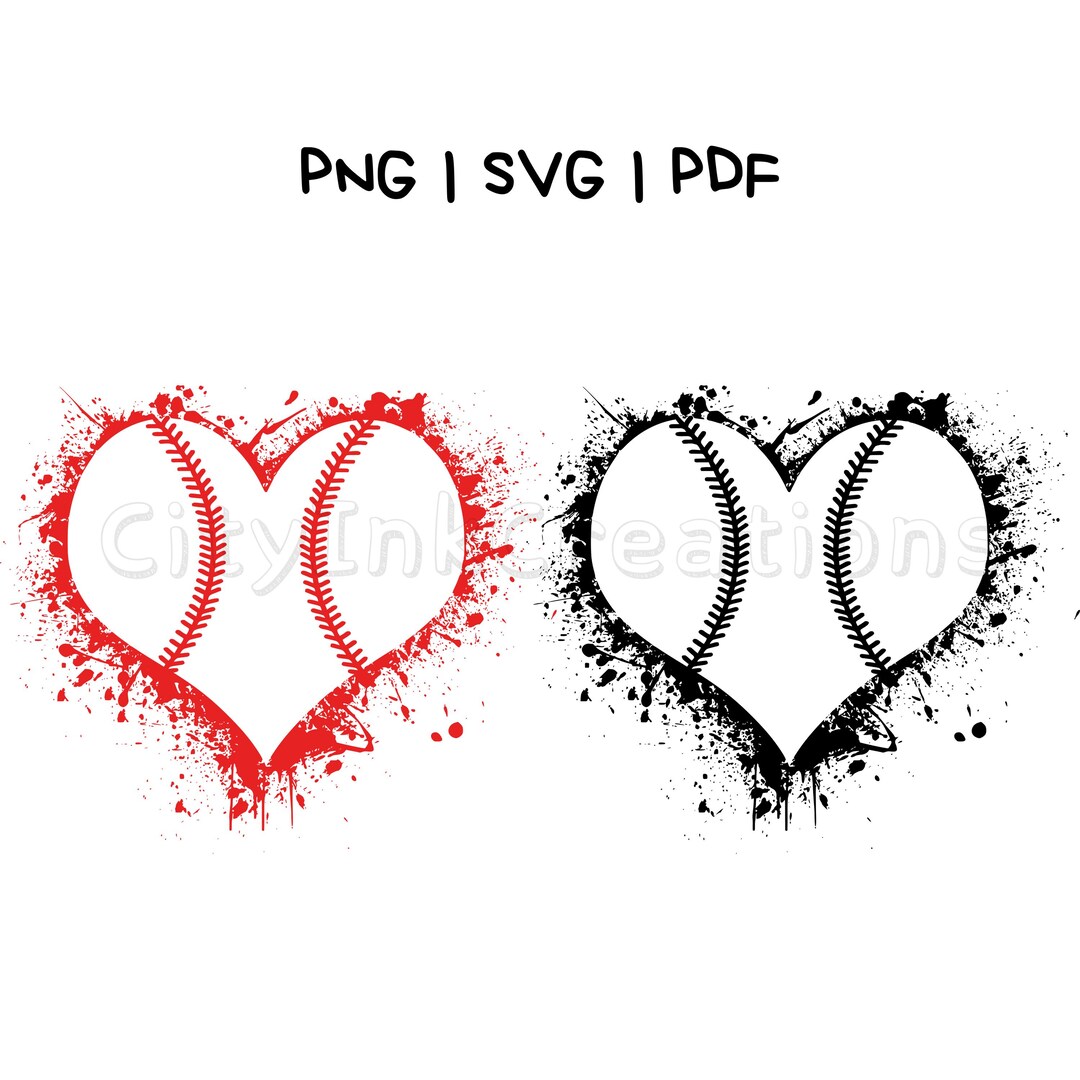 Baseball Heart SVG Baseball Heart PNG Red Heart Print Black Heart Print ...