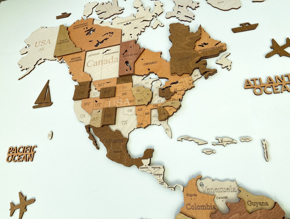 Mapa del mundo de madera Mapa de madera 3D Mapa multicolor - Etsy España