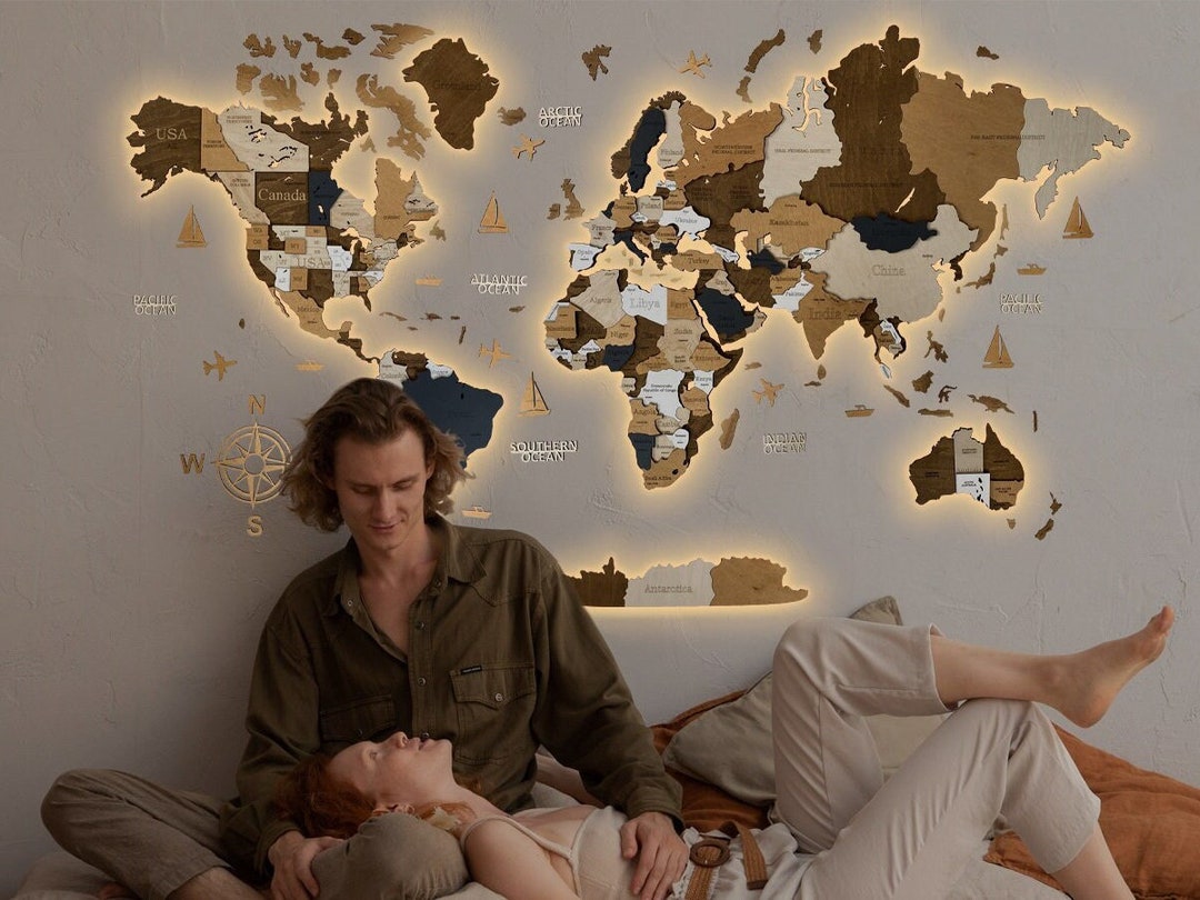 LED World Map, Wooden World Map, Stylish 3D Map Decor, World Travel Map ...