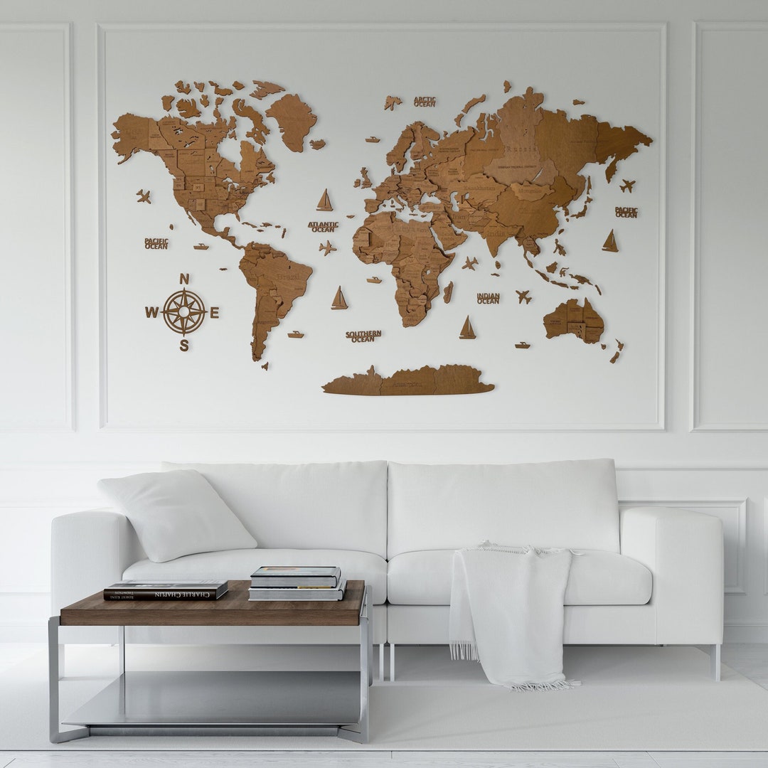 3d Wooden World Map, Boho Wall Map, Wooden World Map, World Map Wall ...