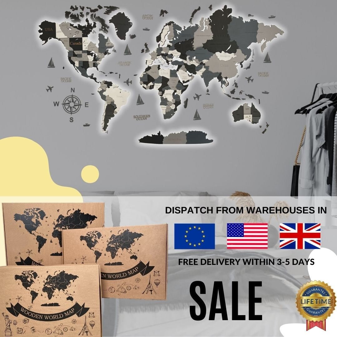 Wooden World Map Wall Decor, Handcrafted Rustic Finish, Perfect for ...