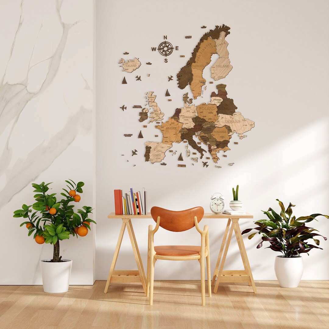 Europe 3D Wooden Map, Custom Map Gift, Push Pin World Map, Wooden Trip ...