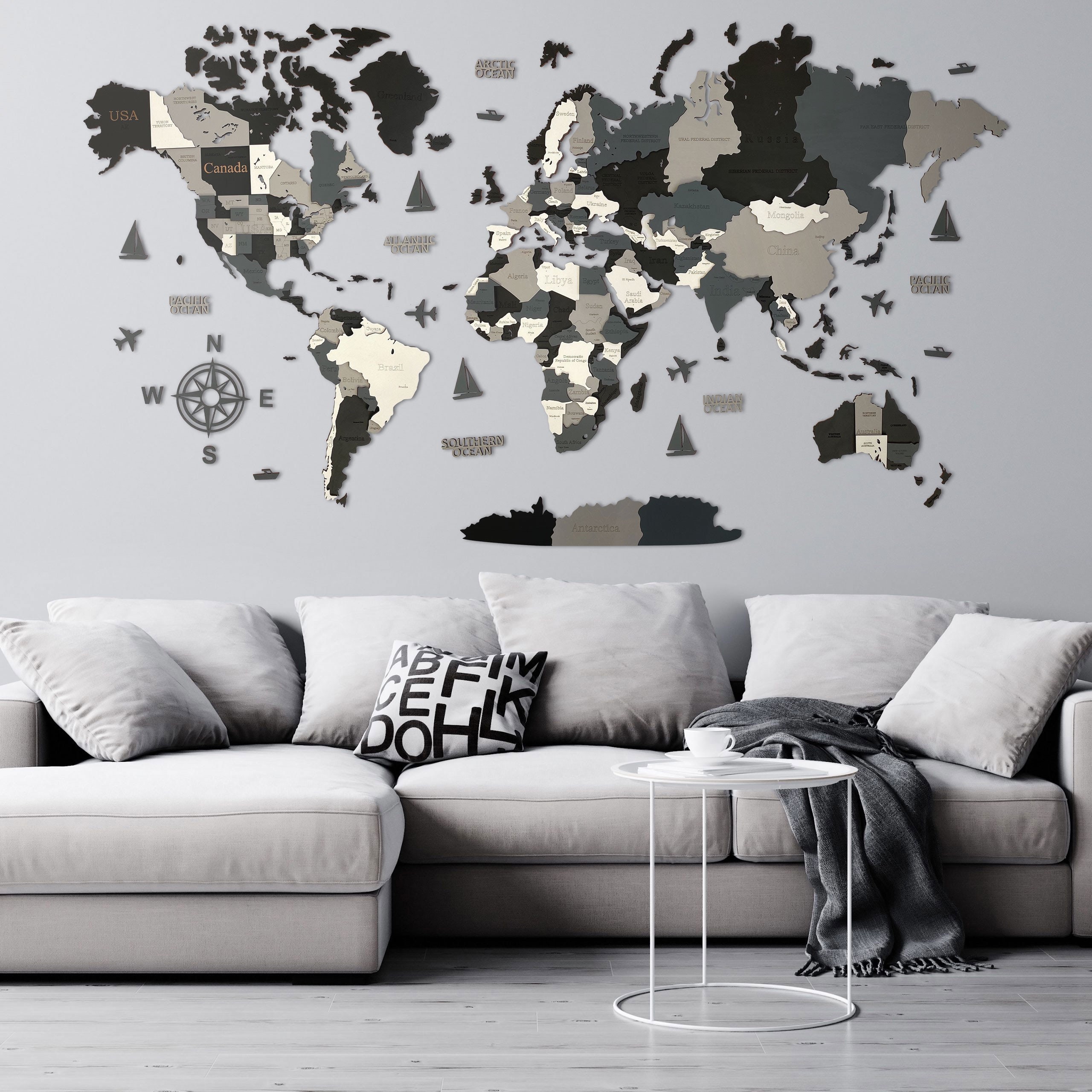 Mapa del mundo de madera Mapa del mundo arte de la pared - Etsy México