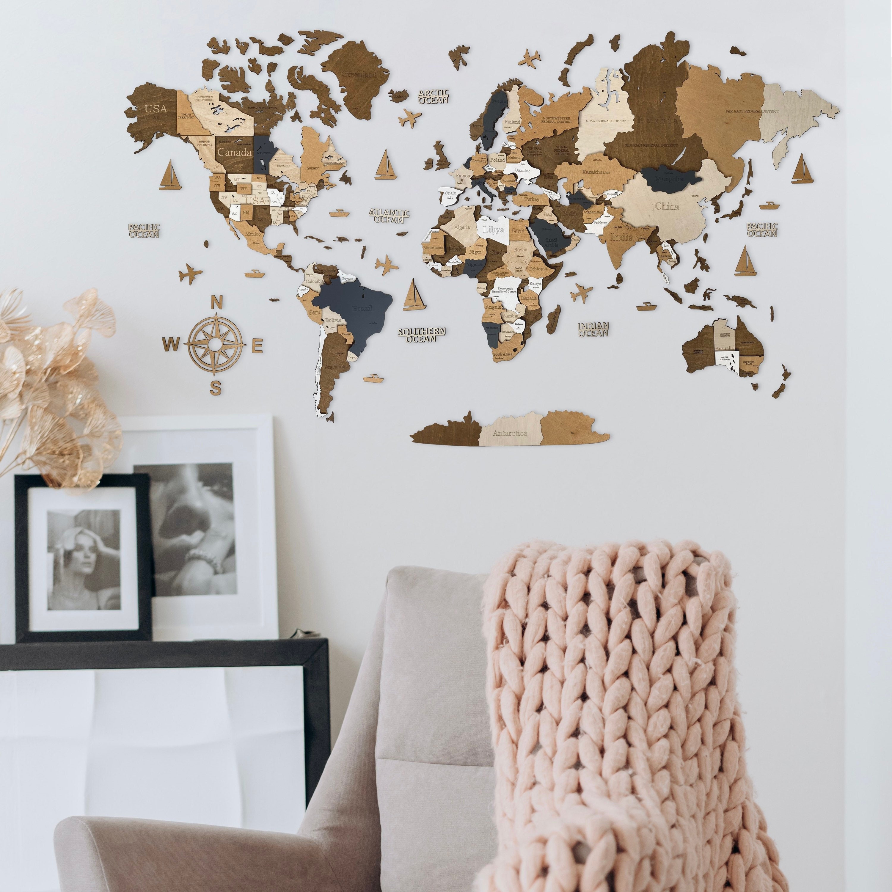 Wooden World Map 3D Wooden Map Multicolored Map Weltkarte Holz - Etsy UK