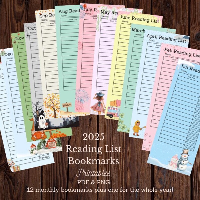2025 Monthly Reading List Bookmarks | Classic - Etsy