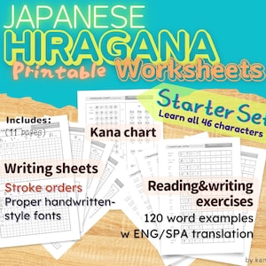 HIRAGANA Worksheets "starter Set" (japanese Printable) - Etsy