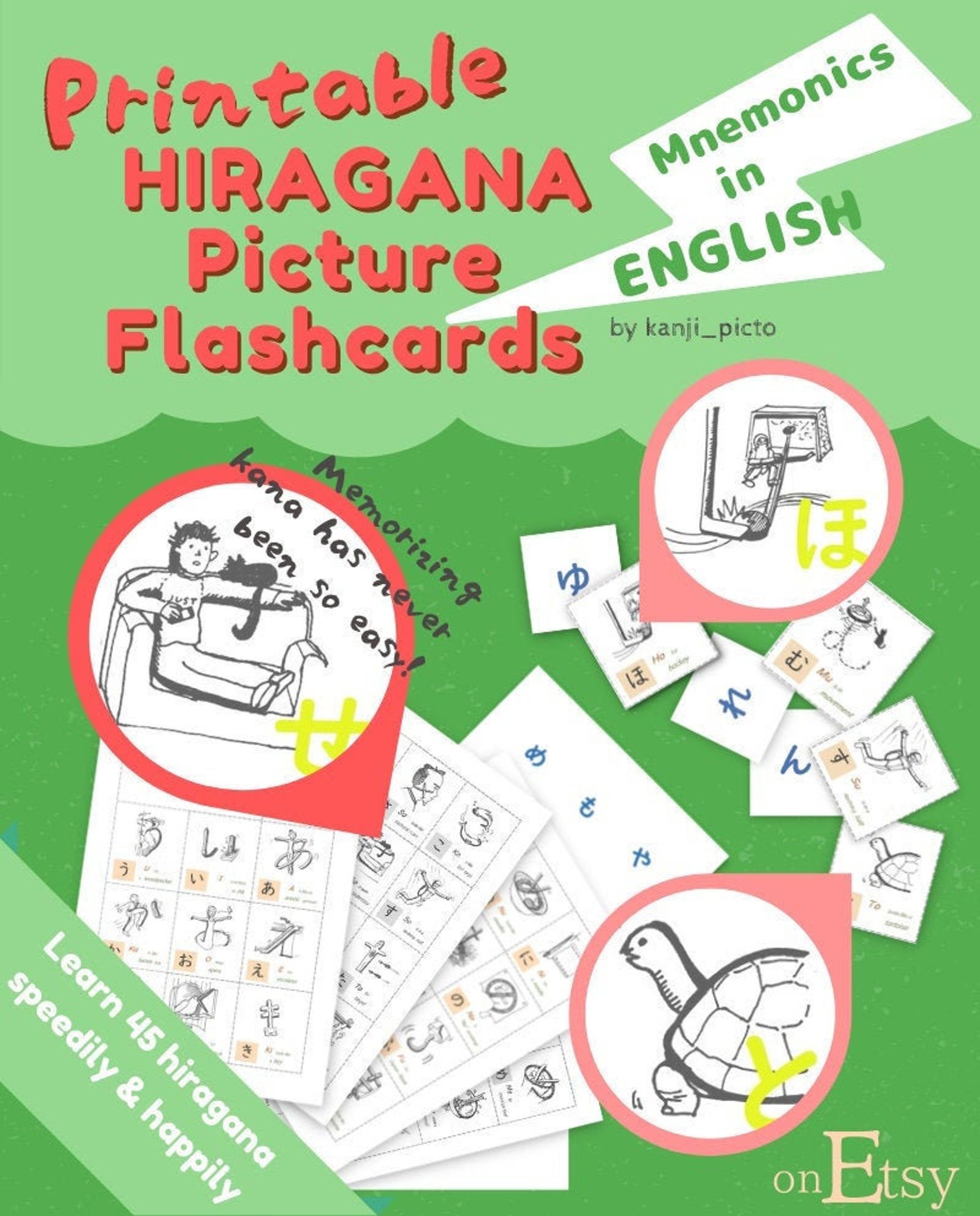 HIRAGANA FLASHCARDS Illustrated Memorizing Techniques in - Etsy