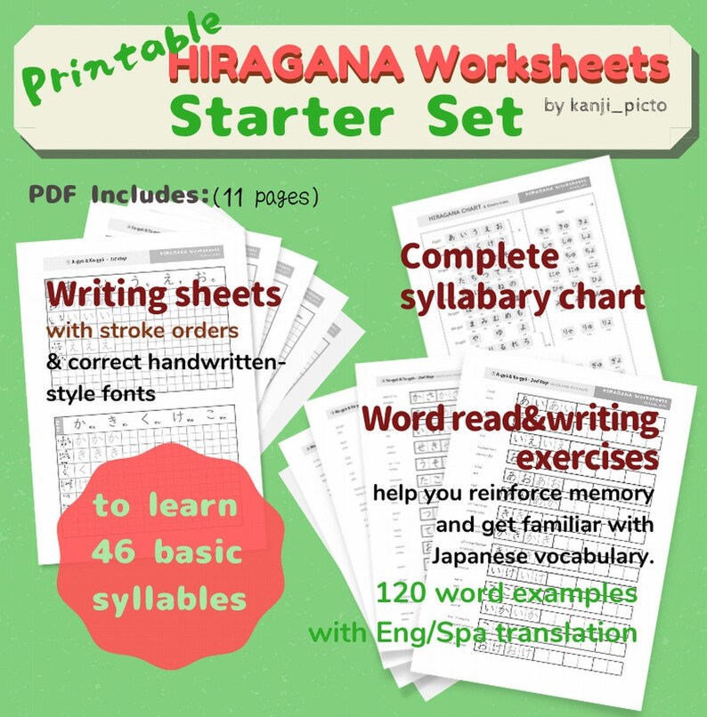 HIRAGANA Worksheets starter Set japanese - Etsy