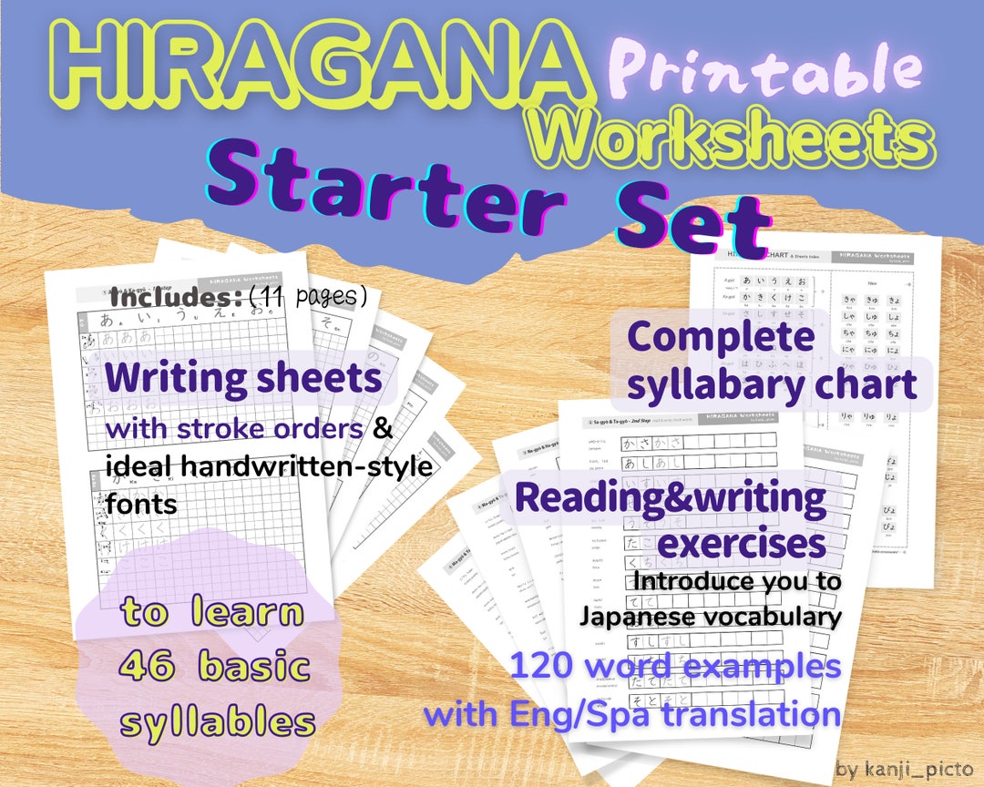 HIRAGANA Worksheets starter Set japanese Printable - Etsy