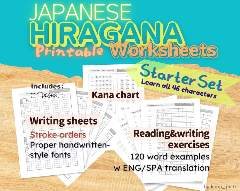 HIRAGANA Worksheets "starter Set" (japanese Printable) - Etsy