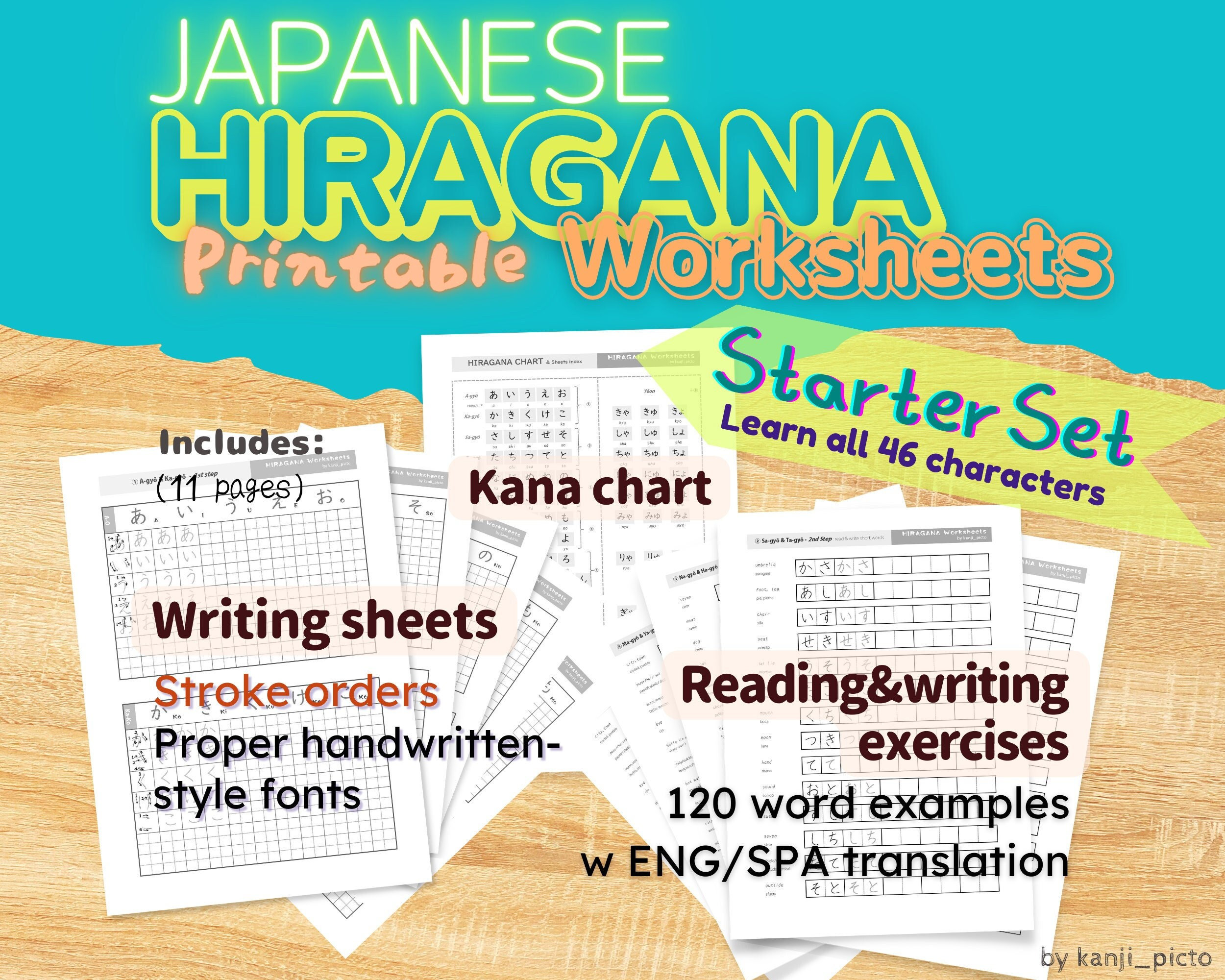 HIRAGANA Worksheets "starter Set" (japanese Printable) - Etsy