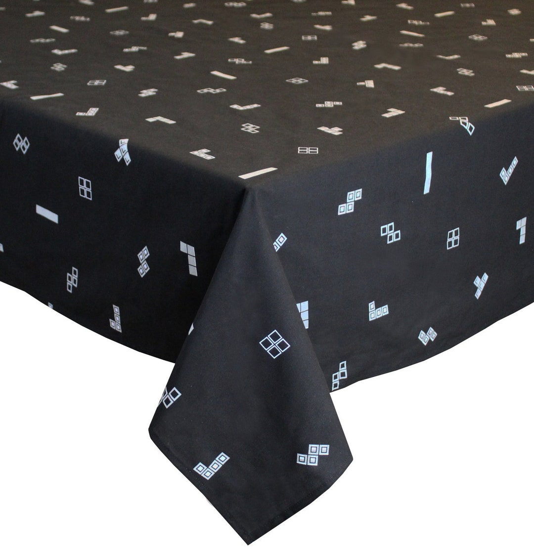 Tetris Black Monochrome Table Cloth Range, Tetrominoes Black Grey White ...
