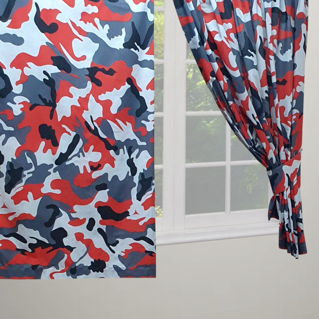 Camo Red Curtains With Tie Backs, Window Drapes Camouflage Army ...