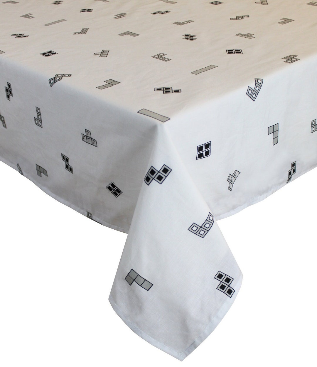 Tetris White Monochrome Table Cloth Range, Tetrominoes Black Grey White ...