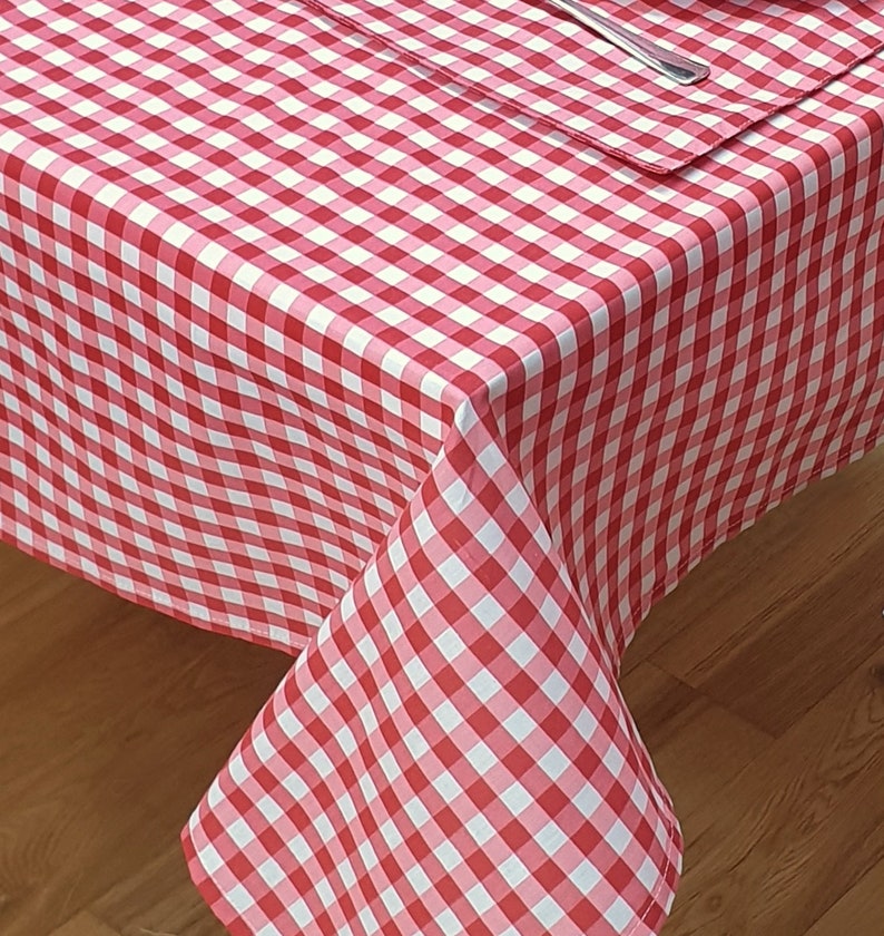 Gingham Red Table Cloth, Traditional Picnic Check Cherry White, Runner ...