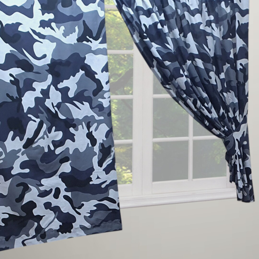 Camo Black Curtains With Tie Backs, Window Drapes Camouflage Army ...
