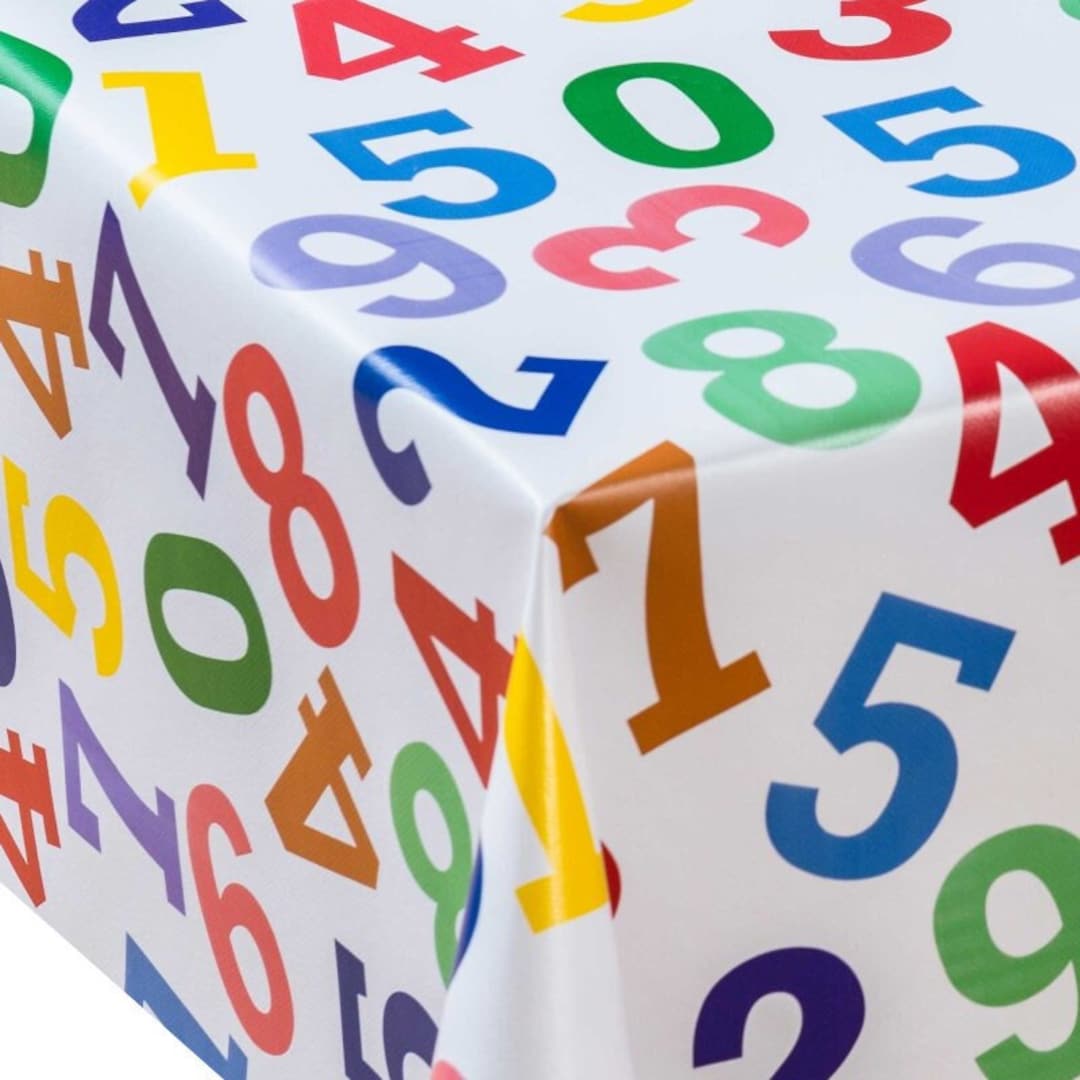 PVC Table Cloth Numbers Multi Coloured Vibrant Design, Party Décor or ...