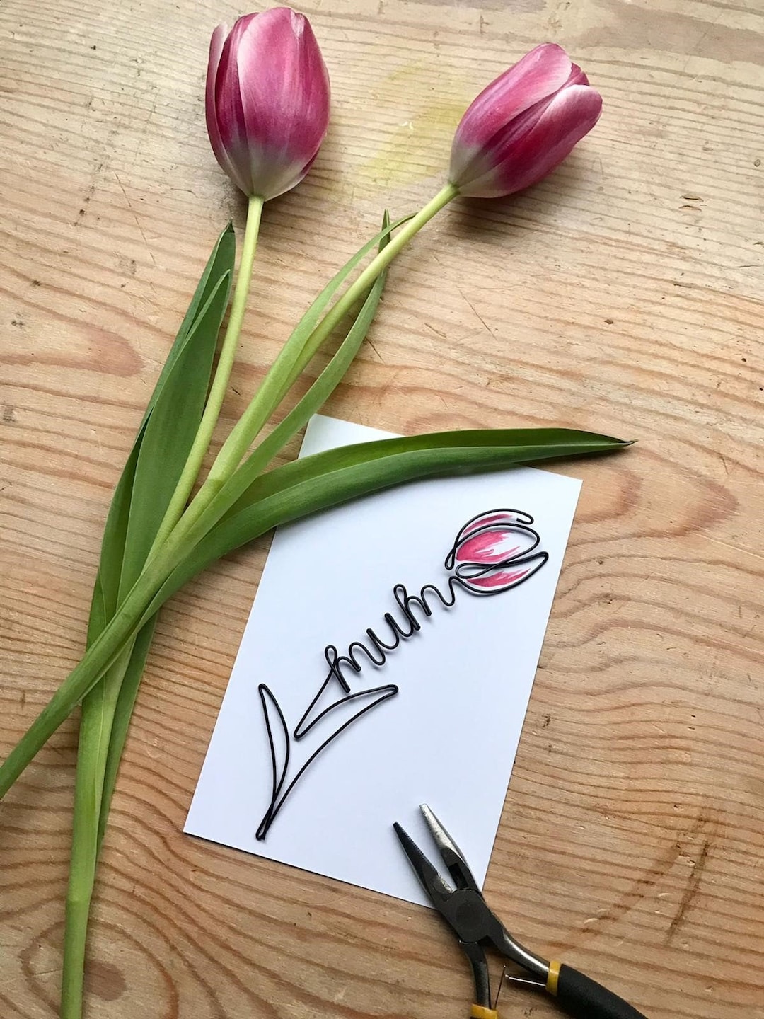 Wire Flower (tulip) Mum Birthday/greetings Card - Etsy UK