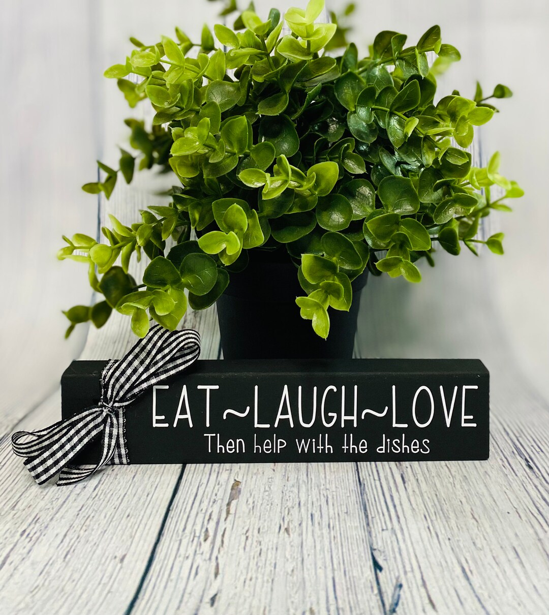 Live Love Laugh Farmhouse Black Plaid Tiered Tray Wood Block - Etsy