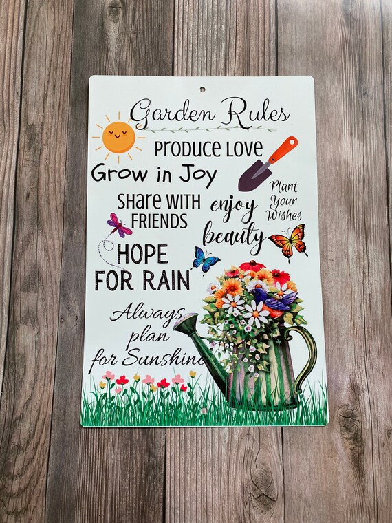 Garden Rules decorative sign Garden Rules Decoration Garden | Etsy