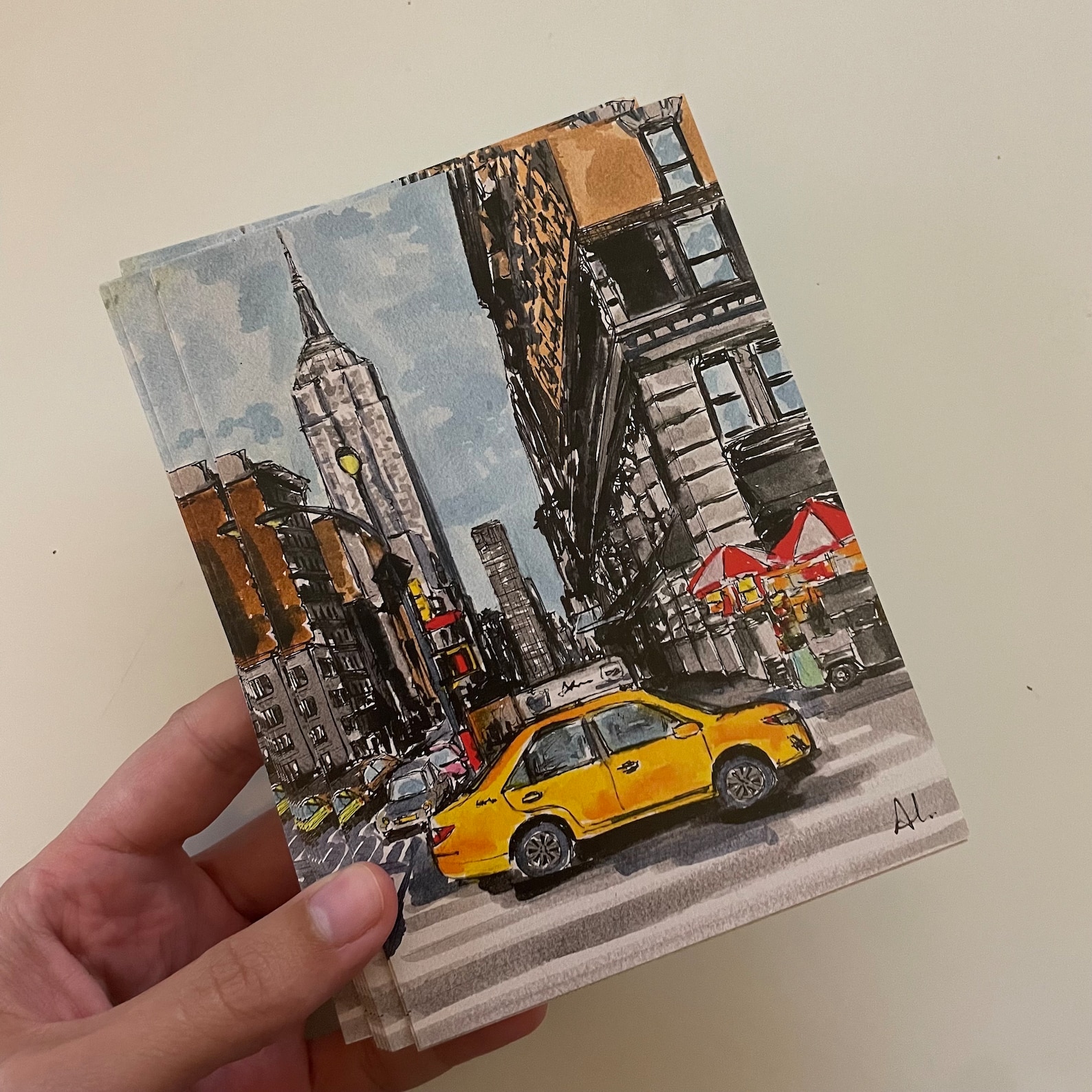 New York City Yellow Taxi Postcard (A6) NYC Urban Art Illustration ...