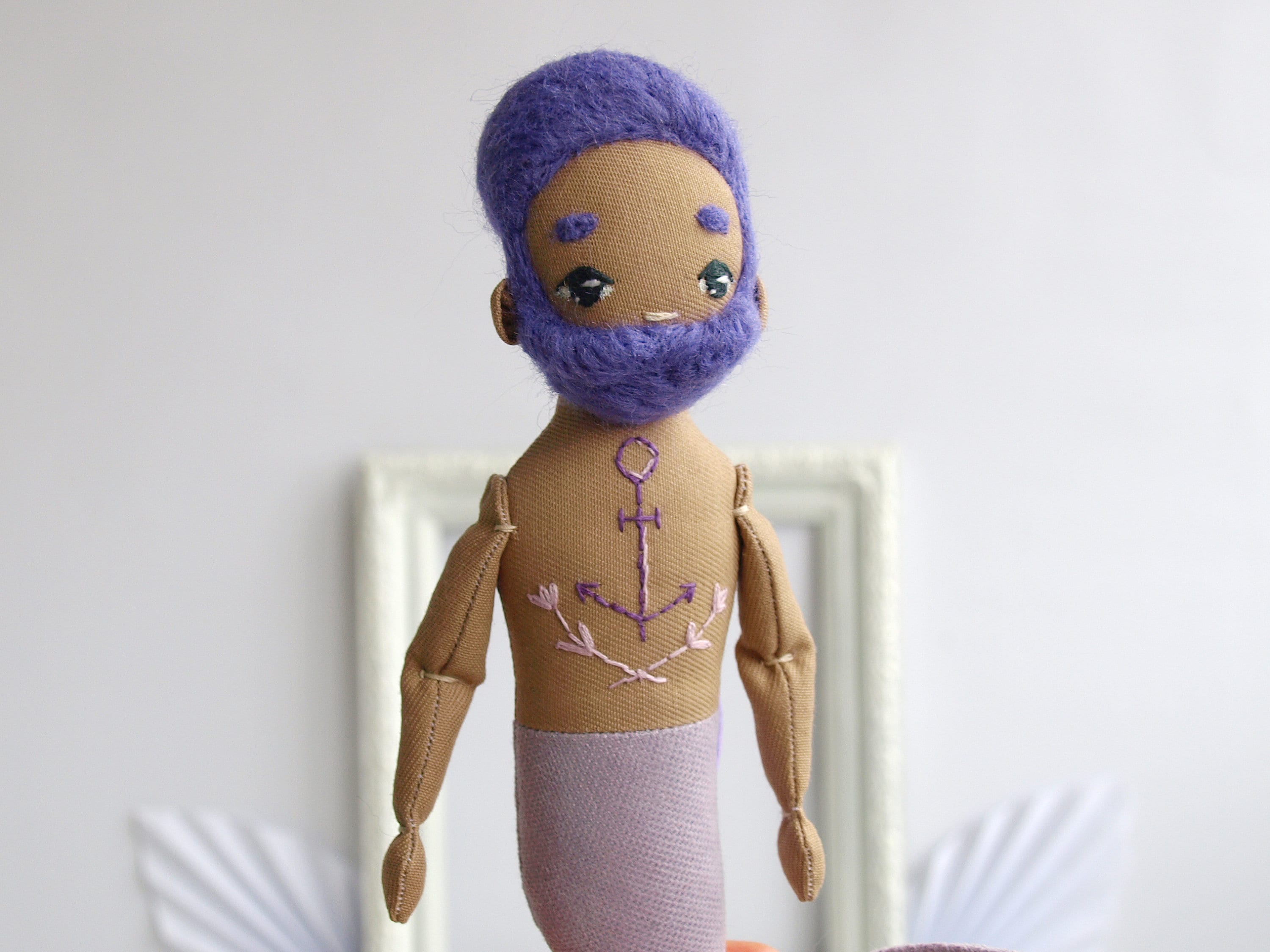 Merman Rag Doll: Pocket Mermaid Boy With Beard - Etsy