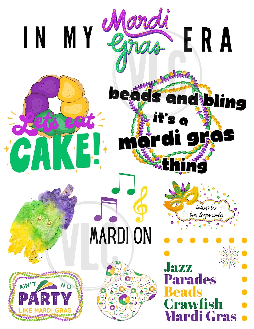 Mardi Gras Clip Art Bundle, Fat Tuesday PNG, King Cake, Beads - Etsy