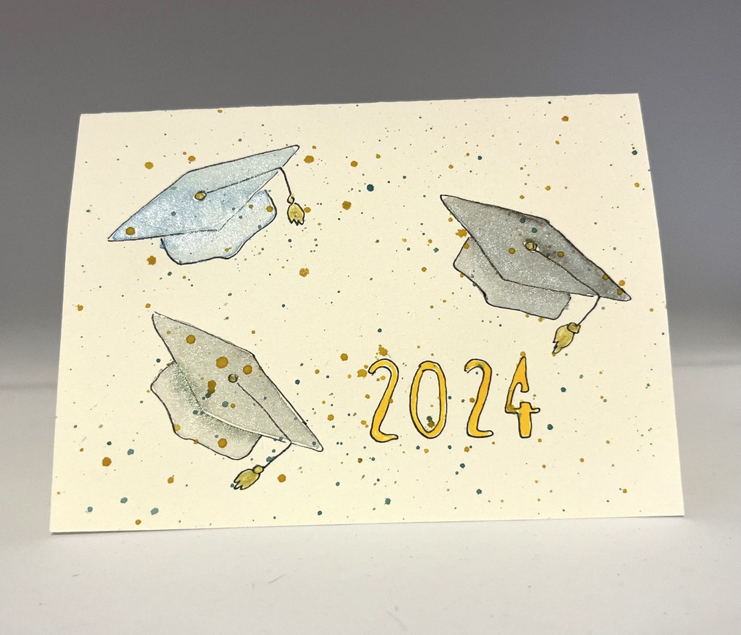 Graduation Card Hand-painted Blank Inside W/envelope Cap Celebration - Etsy