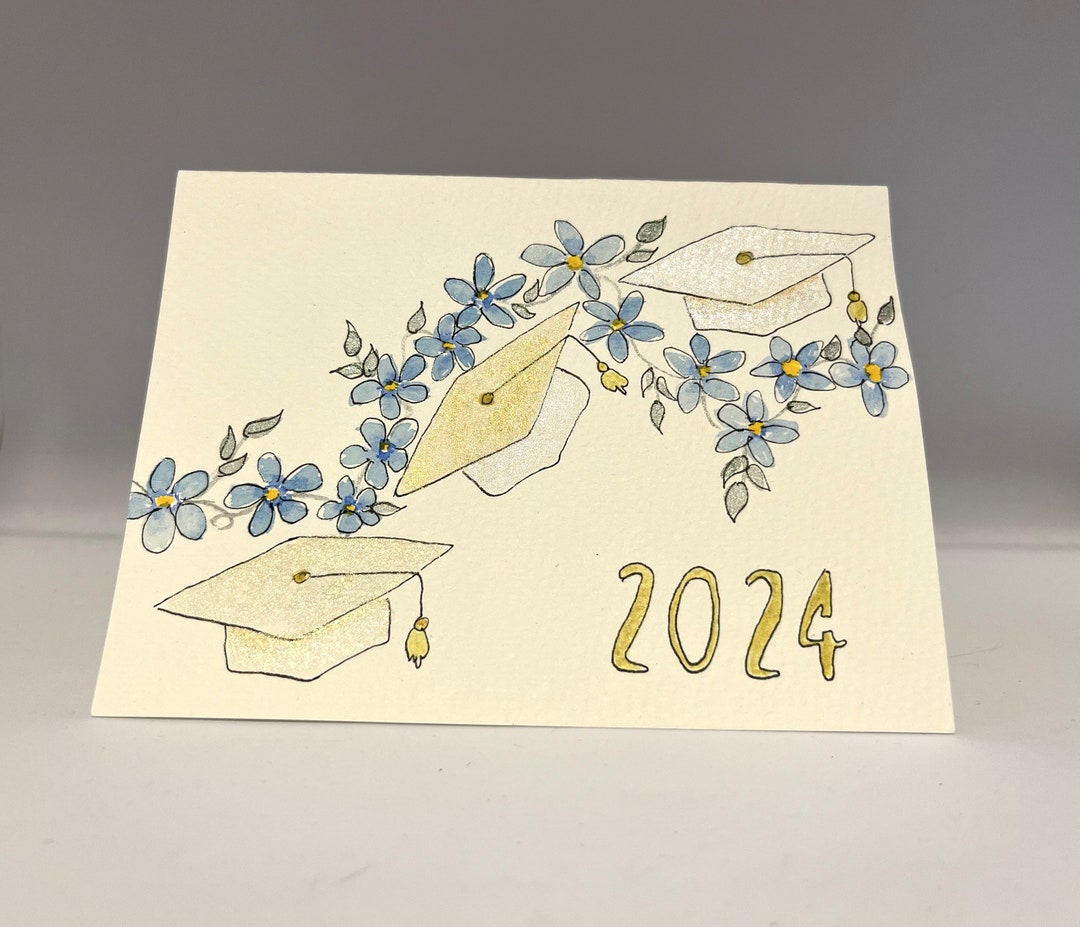 Graduation Card Hand-painted Blank Inside W/envelope Floral Caps - Etsy