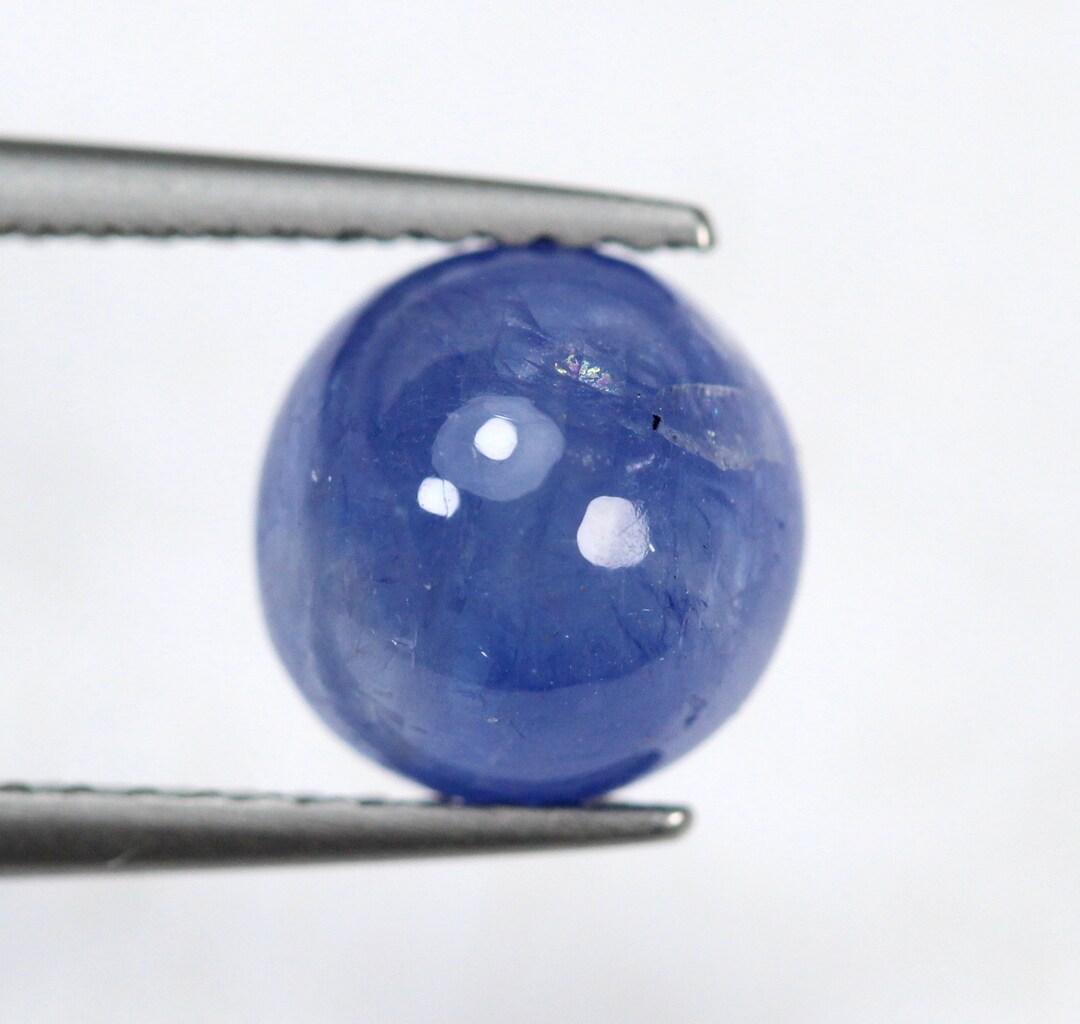 2.84 Carats! Blue Sapphire Cabochon. 7 MM Round Shape. Deep Blue Color ...