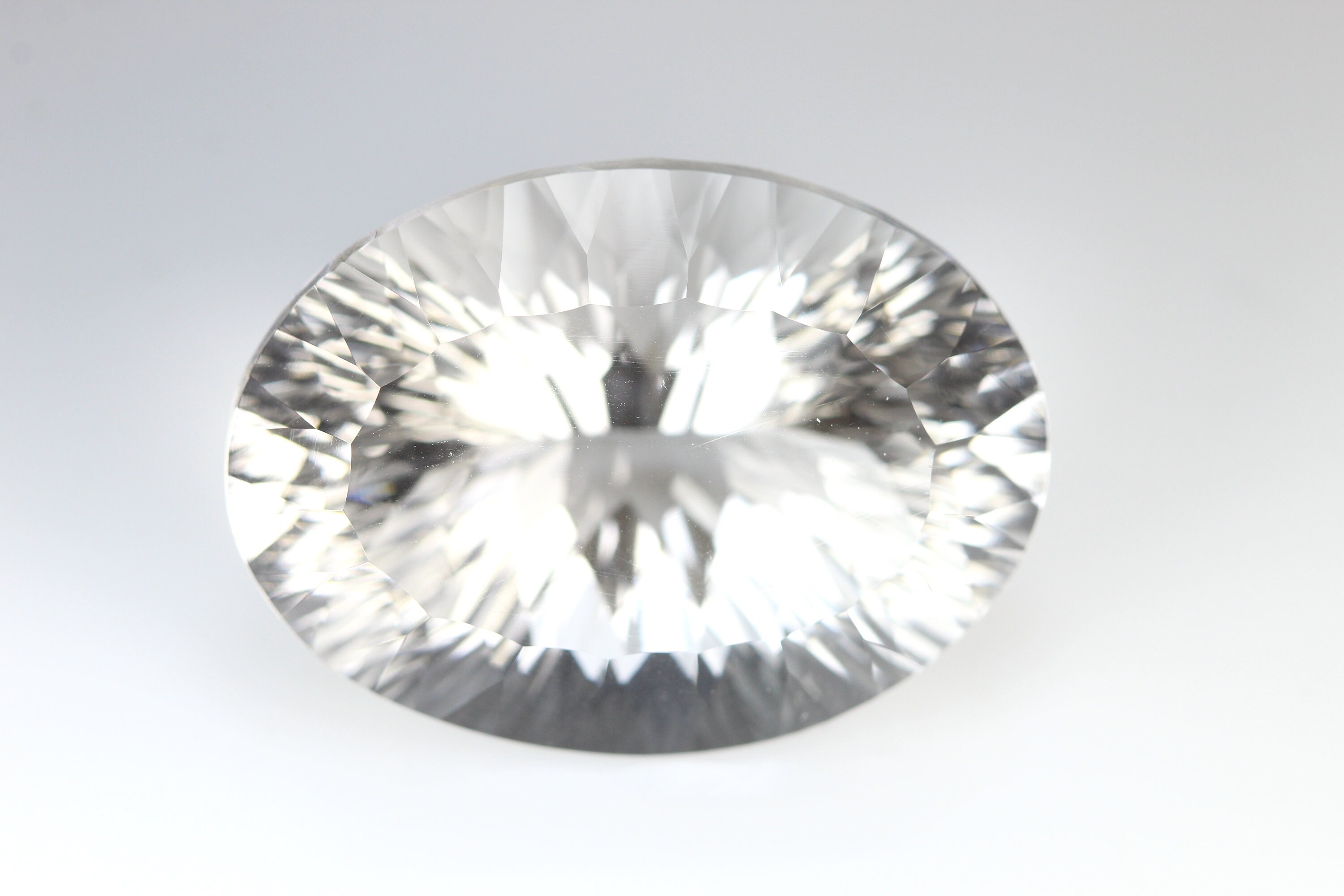 60.10 Carats! Natural Crystal Faceted 30x22 MM Oval. Huge Size Concave ...