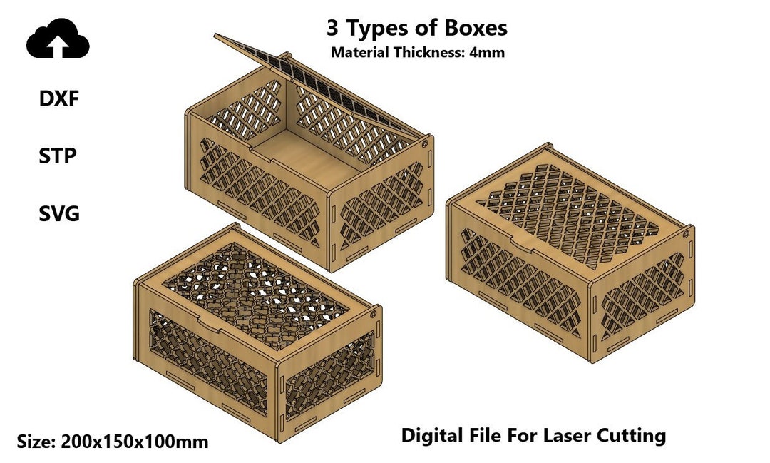 Wooden Box - Laser Cut File SVG DXF Cut Plan - Storage Boxes With Lid ...