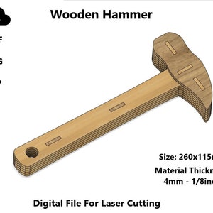 Wooden Hammer Tool - Laser Cut DXF SVG Digital File - Workshop Tools ...