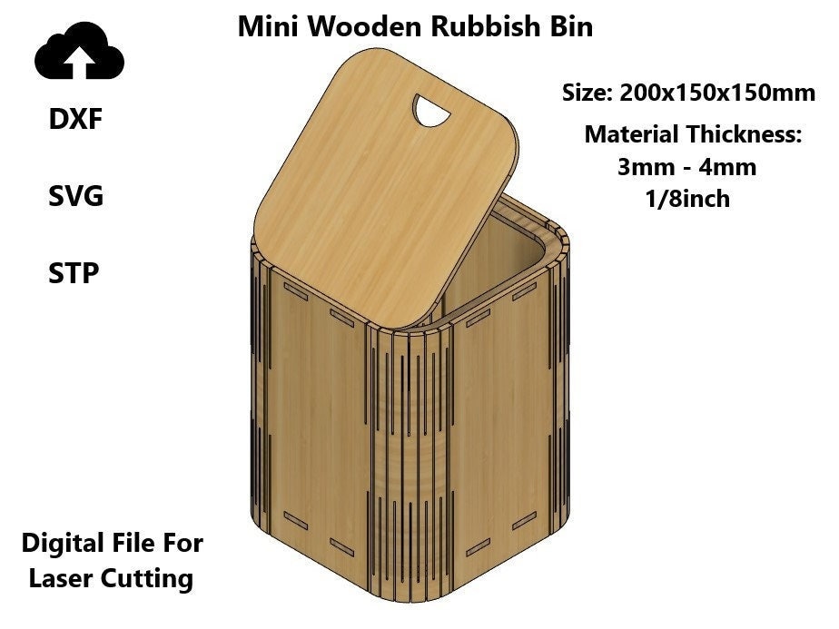 Desktop Organizer - Laser Cut File - Wooden Box Trash Bin - Digital ...