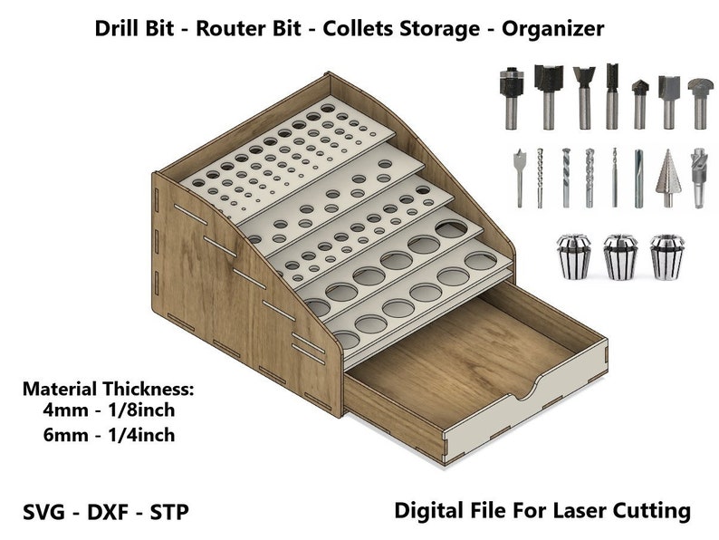 Laser Cut Drill Bit Organizer – SVG DXF STP Files - Etsy