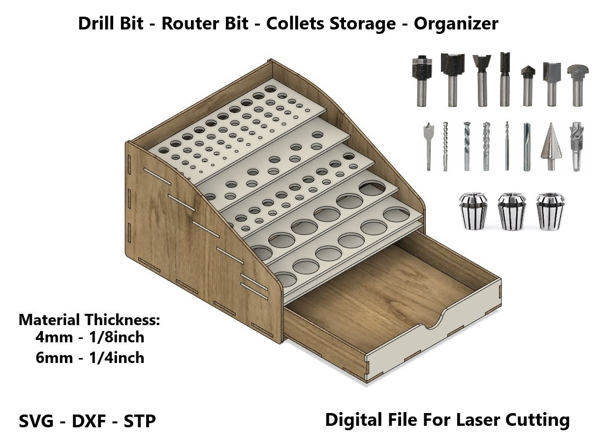 Drill Bits Organizer Storage - Digital File for Laser Cut SVG DXF - Router Bit Collets Tools ...