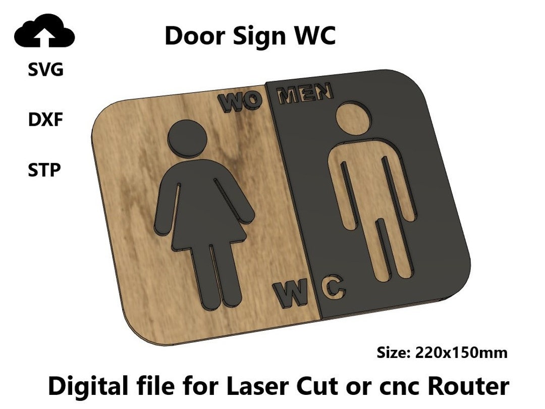 Bathroom WC Door Sign - Laser Cut File Svg Dxf - Restroom Toilet Signs Decor - Digital File ...