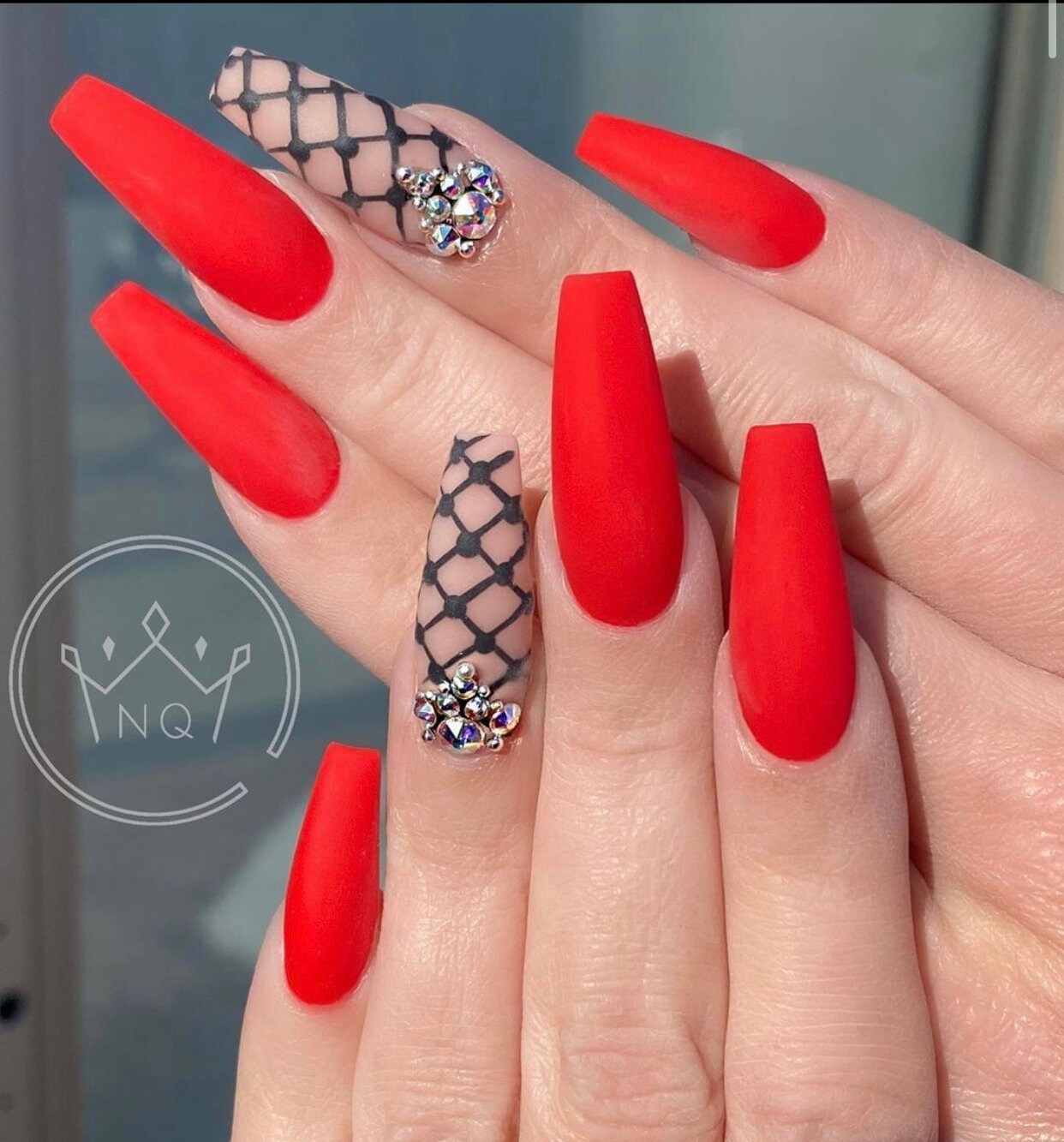 Hot Red Mesh Crystal Ab Shine Press On Nails Glue On Etsy