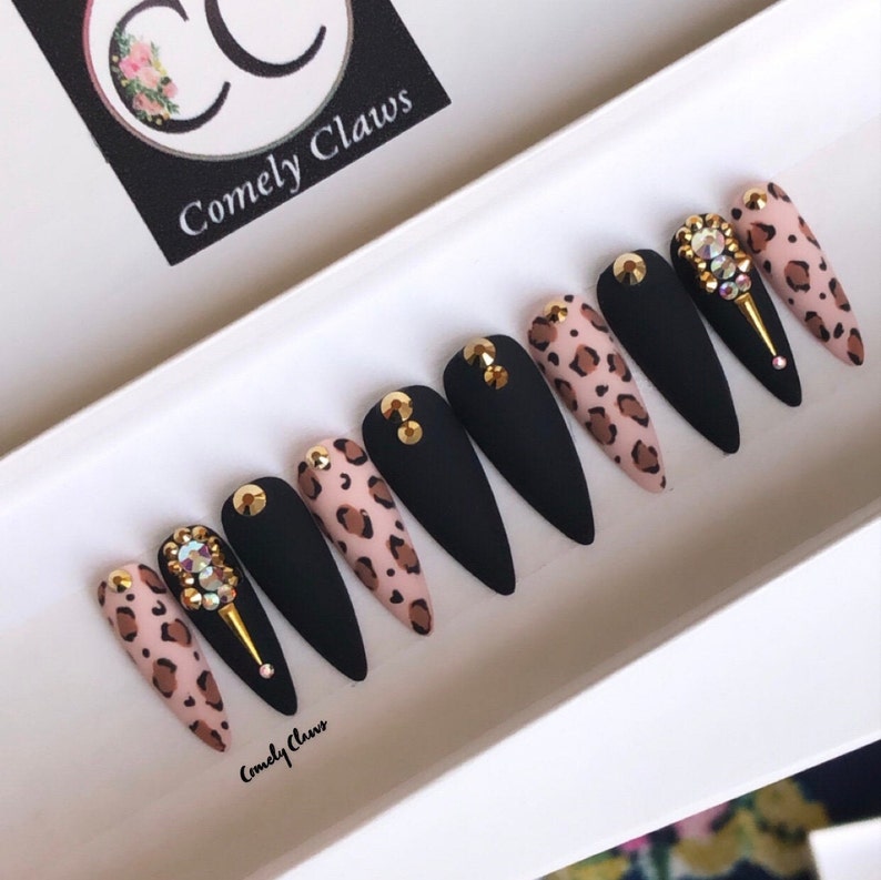 Shiny Leopard Nail Set Crystal Ab Shine Press On Nails Etsy